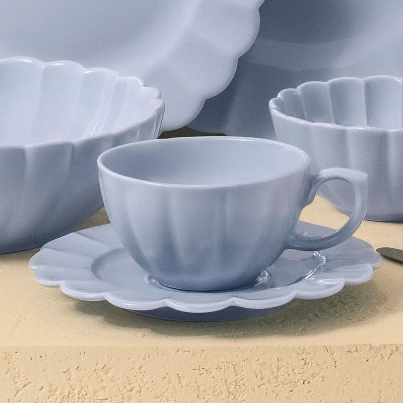 Jogo de 6 Xícaras de Chá 220 ml com Pires Flora Áster - Oxford